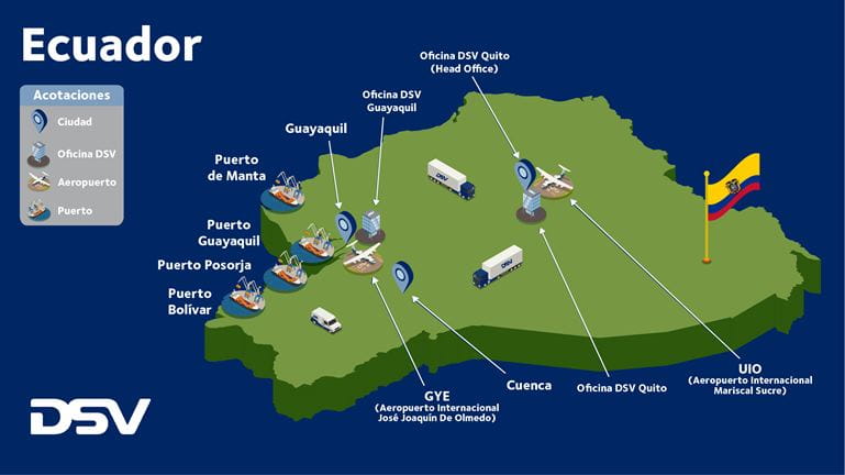 Principales ciudades, puertos y aeropuertos de Ecuador
